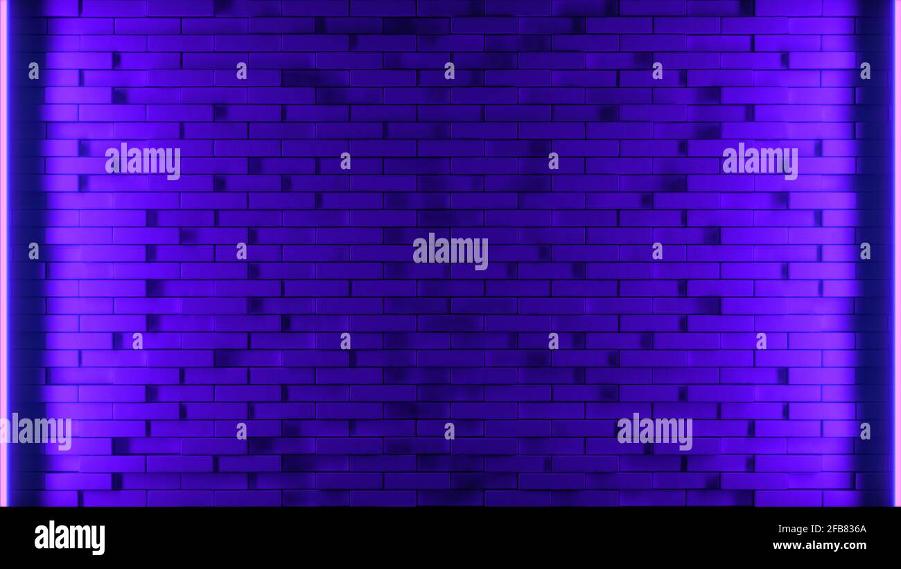 Brick wall background, neon light. 3d illustration Stock Photo - Alamy