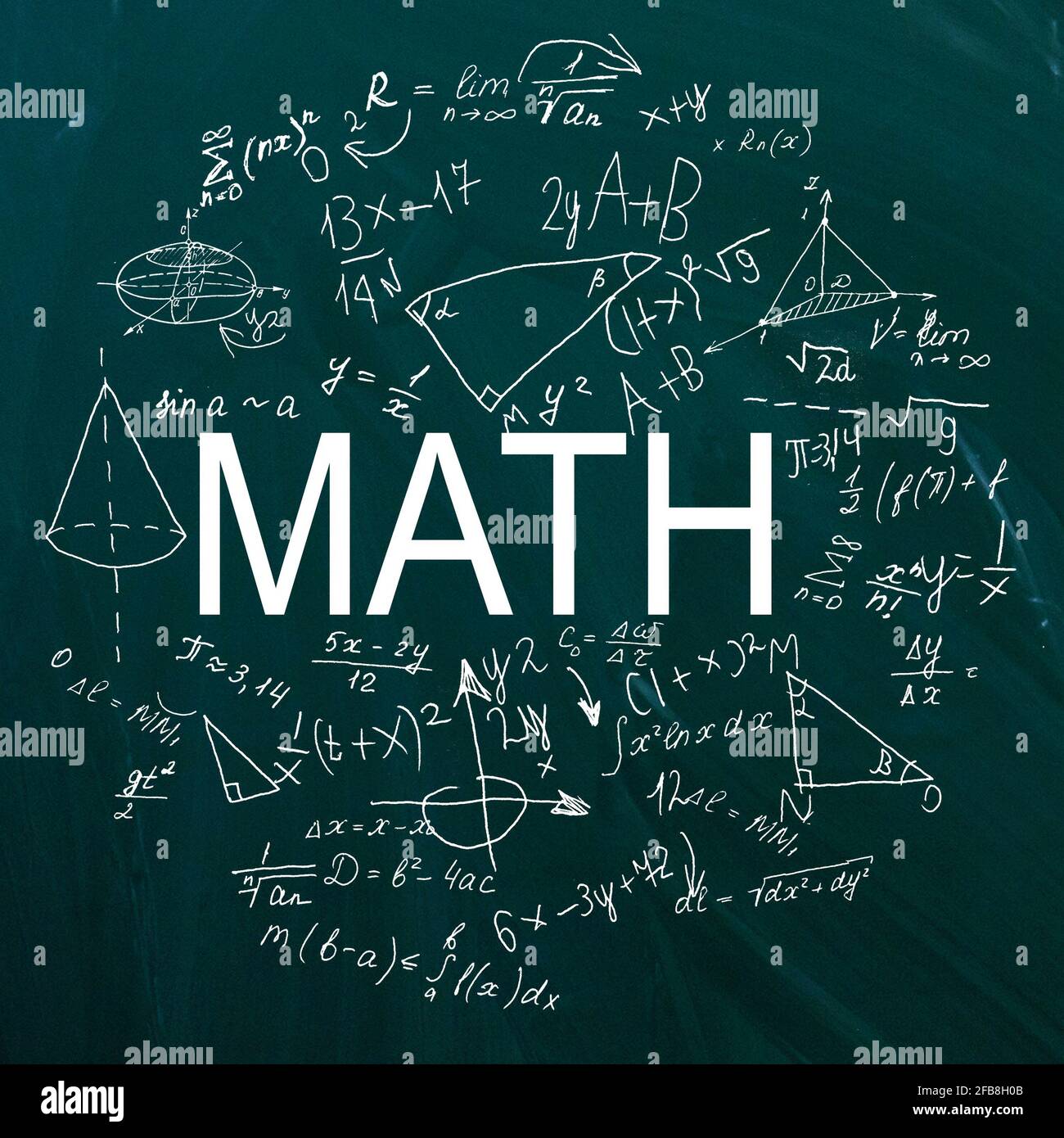 Handwritten equations on a green blackboard Stock Photo - Alamy