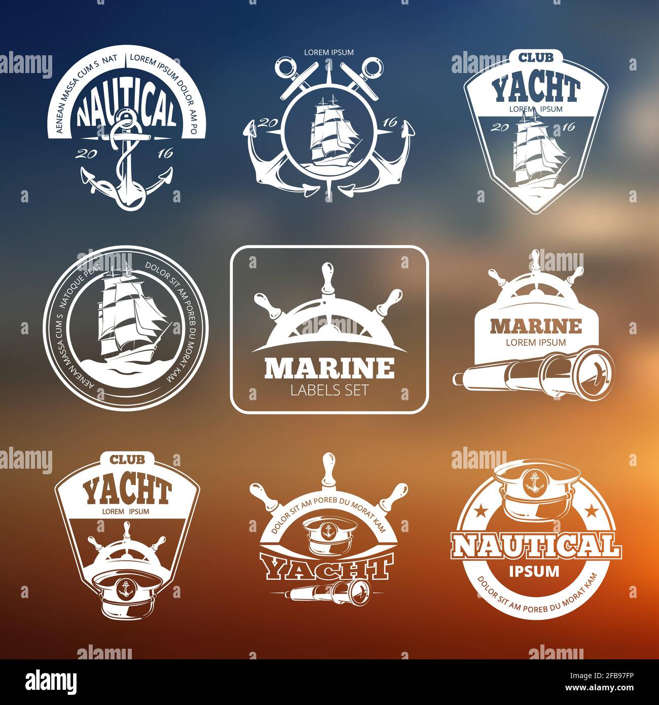 Marine, nautical labels on blurred background Stock Vector Image & Art ...