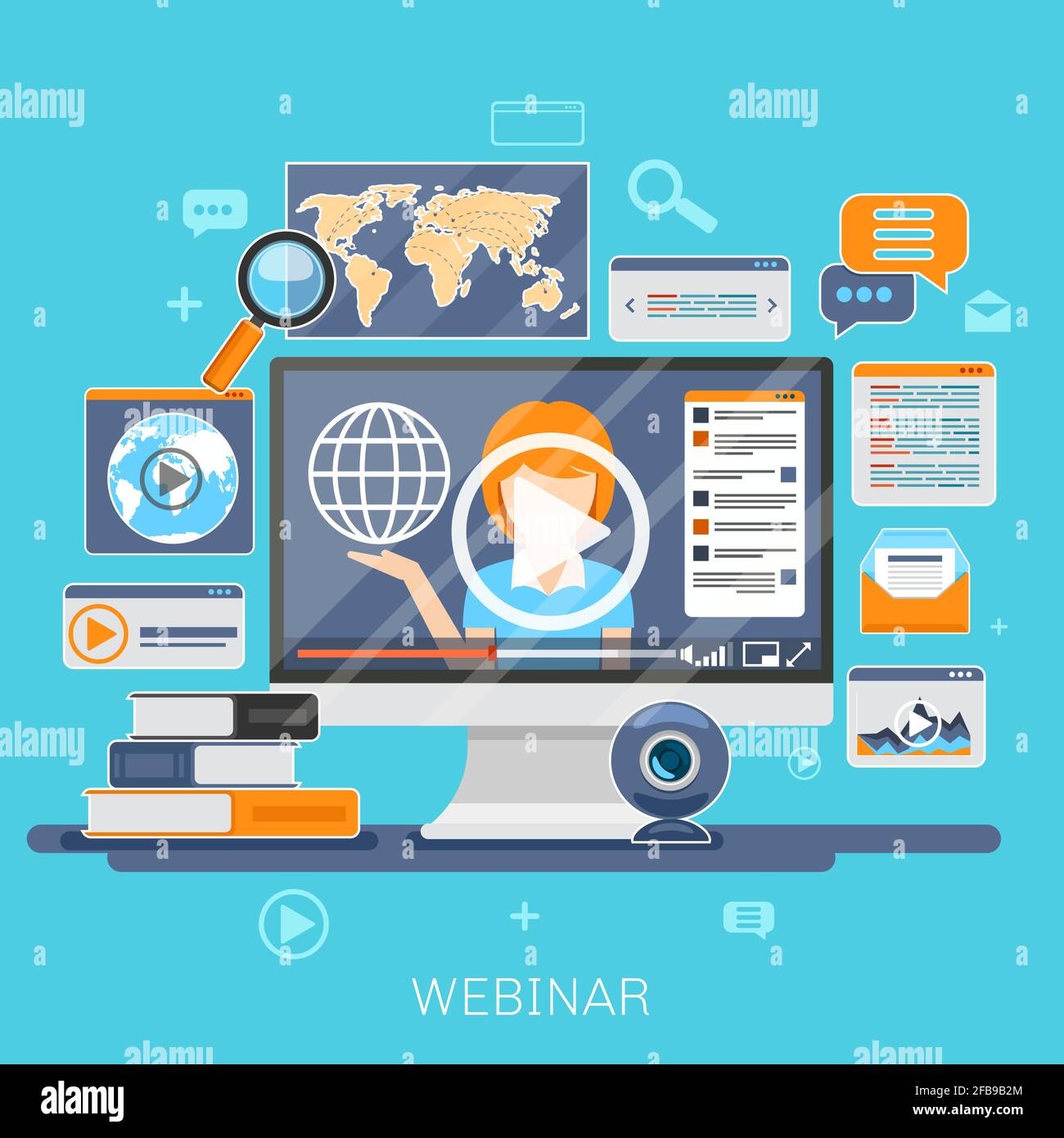 Webinar concept. Online education, e-training, internet learning, web ...