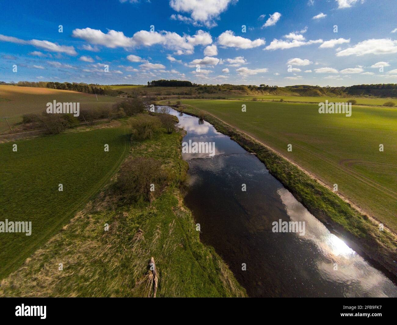 Aerial view of the Whiteadder Water a tributary of the River Tweed near ...