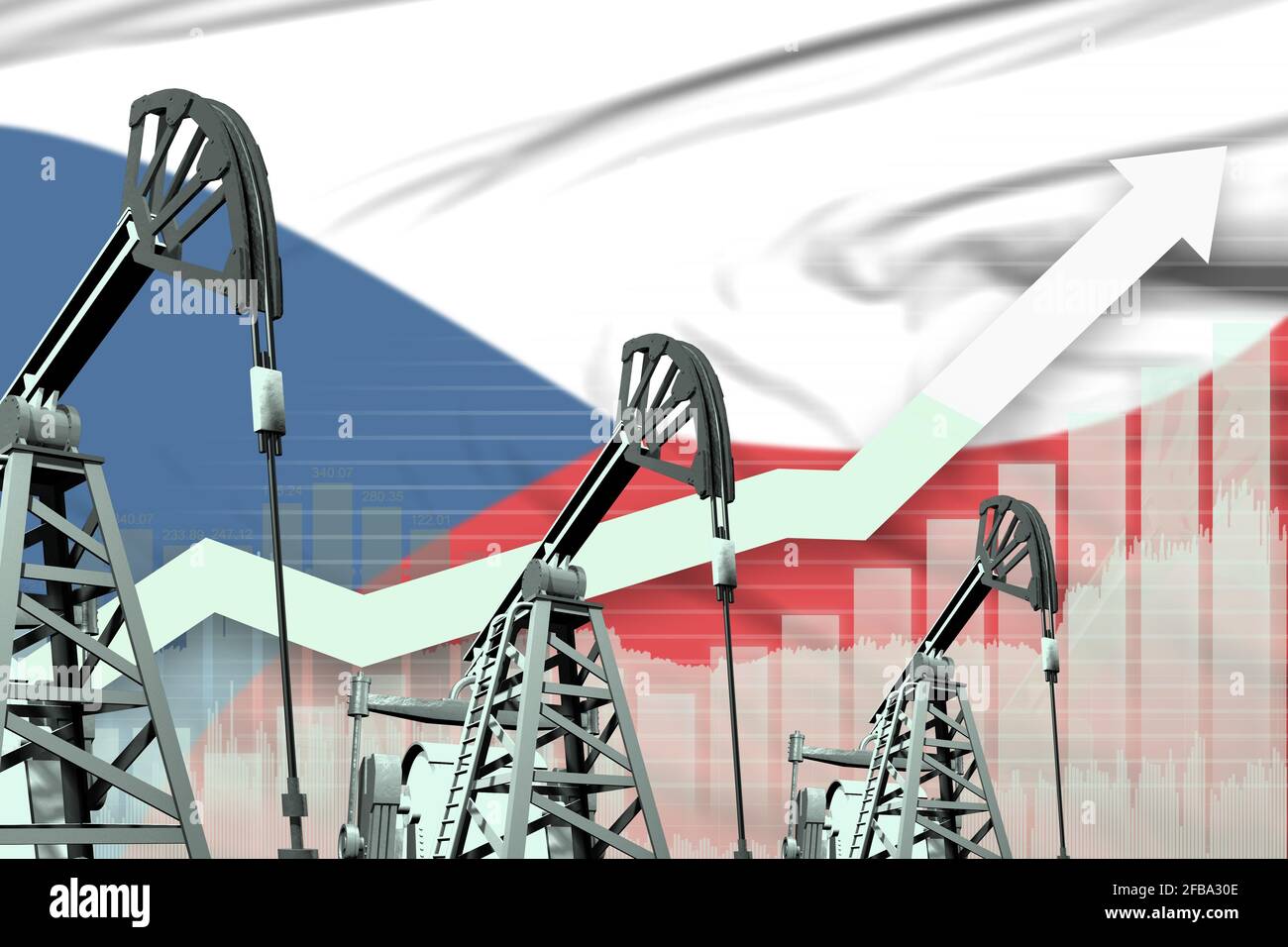 Czechia oil industry concept, industrial illustration - rising up chart ...