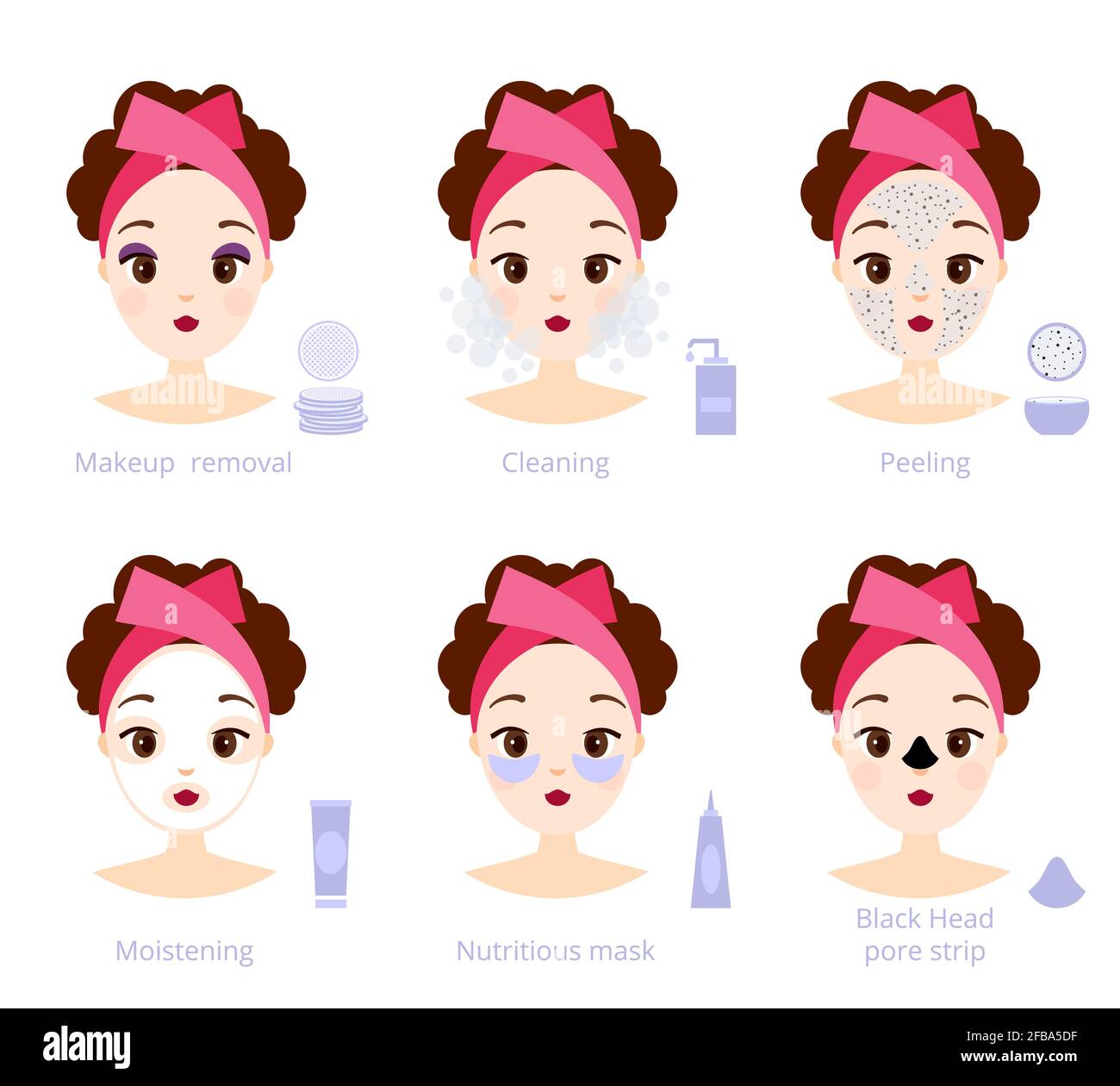 Facial treatments. Woman face cleaning and care vector illustration ...
