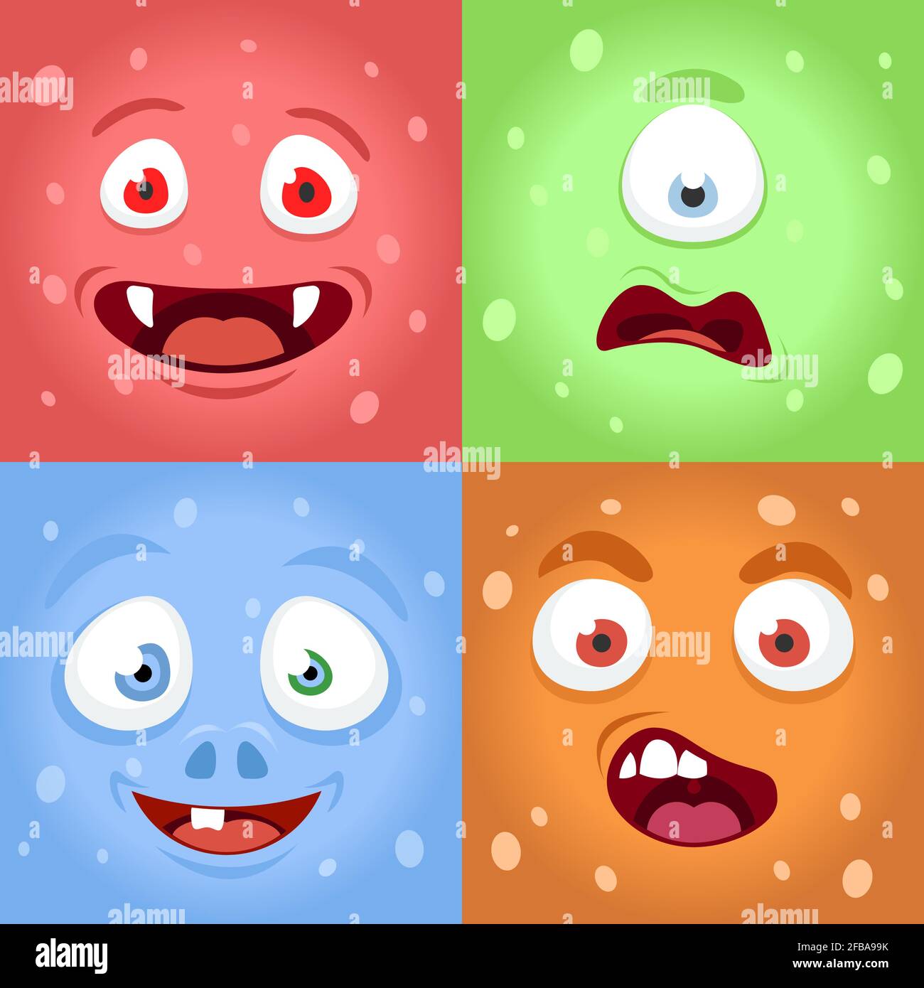 Cartoon monsters faces. Monsters expressions face character. Cartoon ...