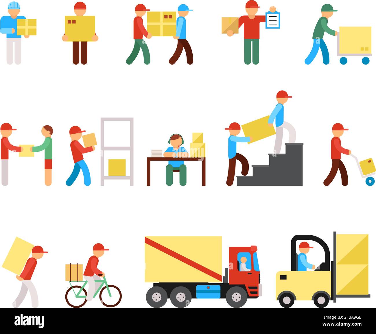 Delivery flat icons and logistic people pictograms. Service logistic ...