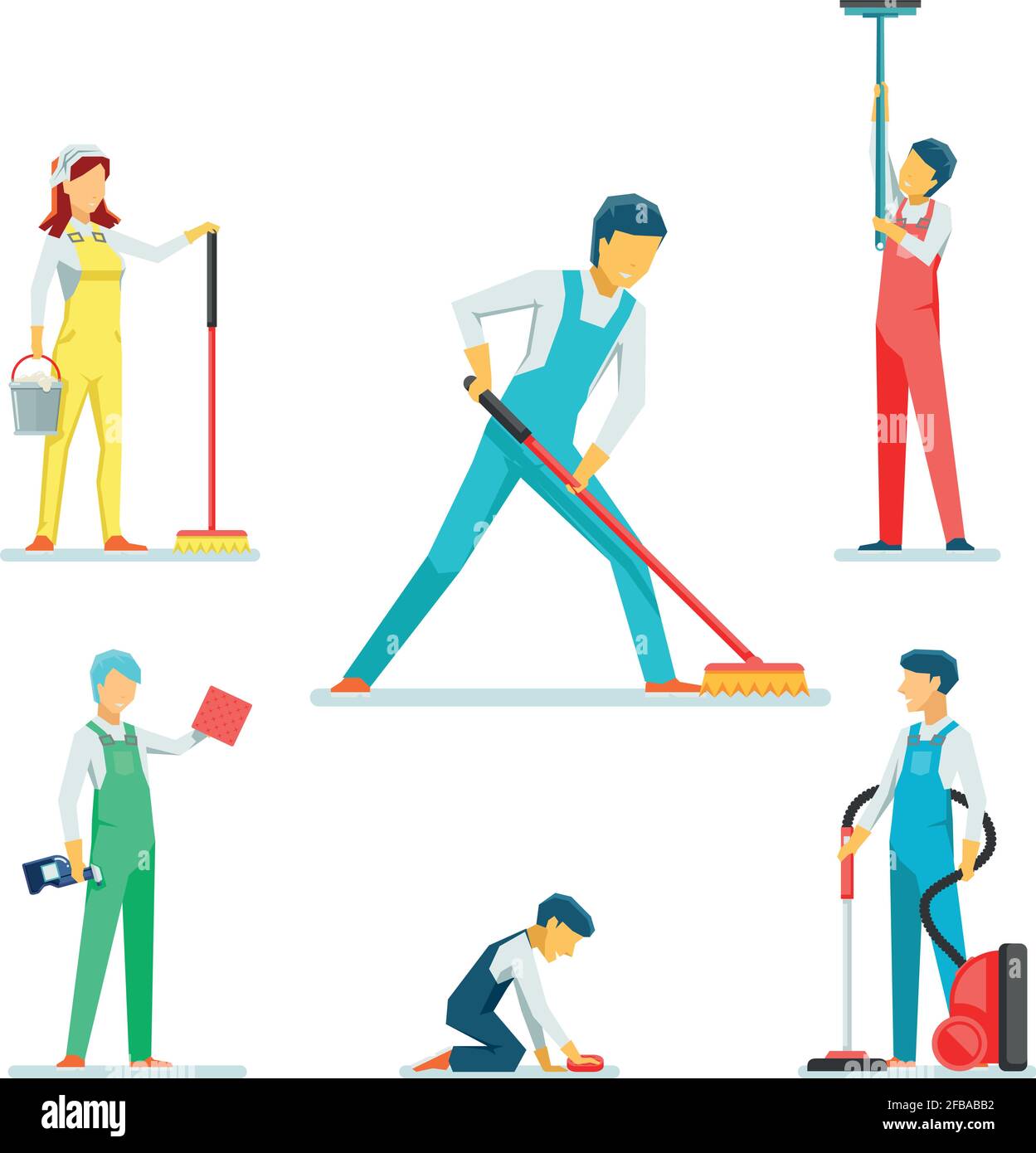 Cleaning staff or cleaners characters. Set of people work cleaning and ...