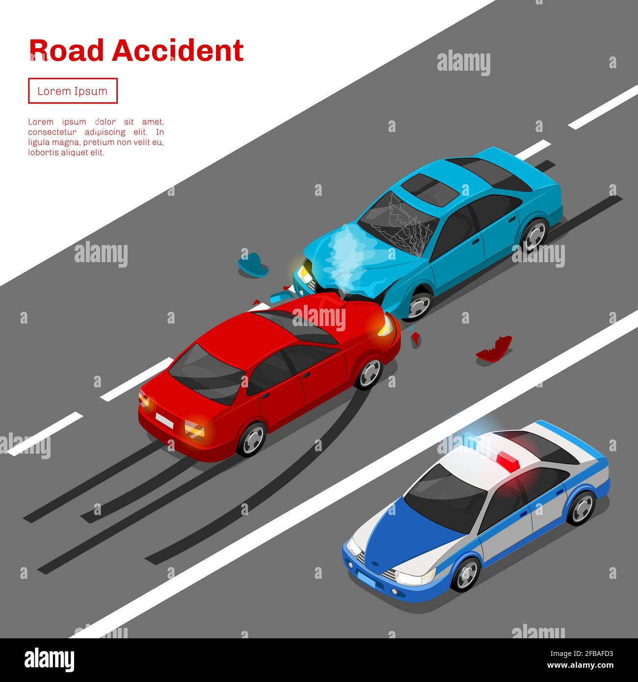 Car crash. Road accident isometrics. Accident with car on road, crash ...