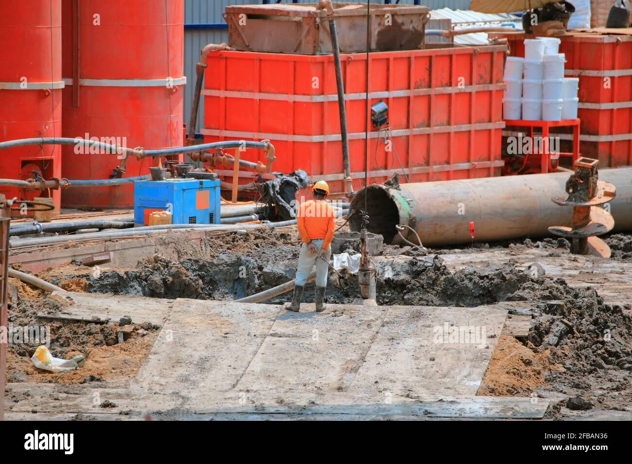 Construction worker And working in the construction area of tall ...