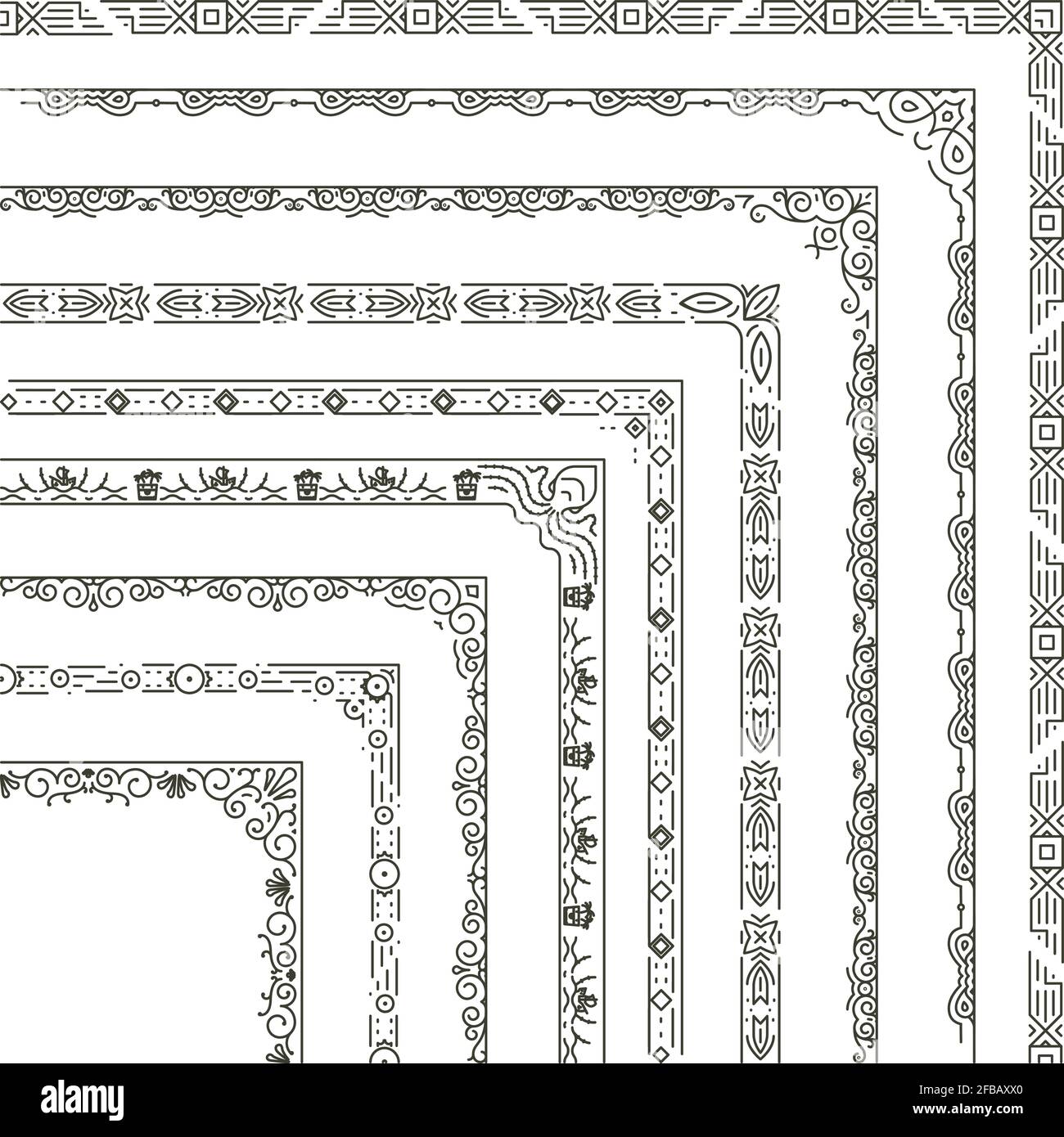 Set of corner borders illustration. Vector ornamental frame in ...