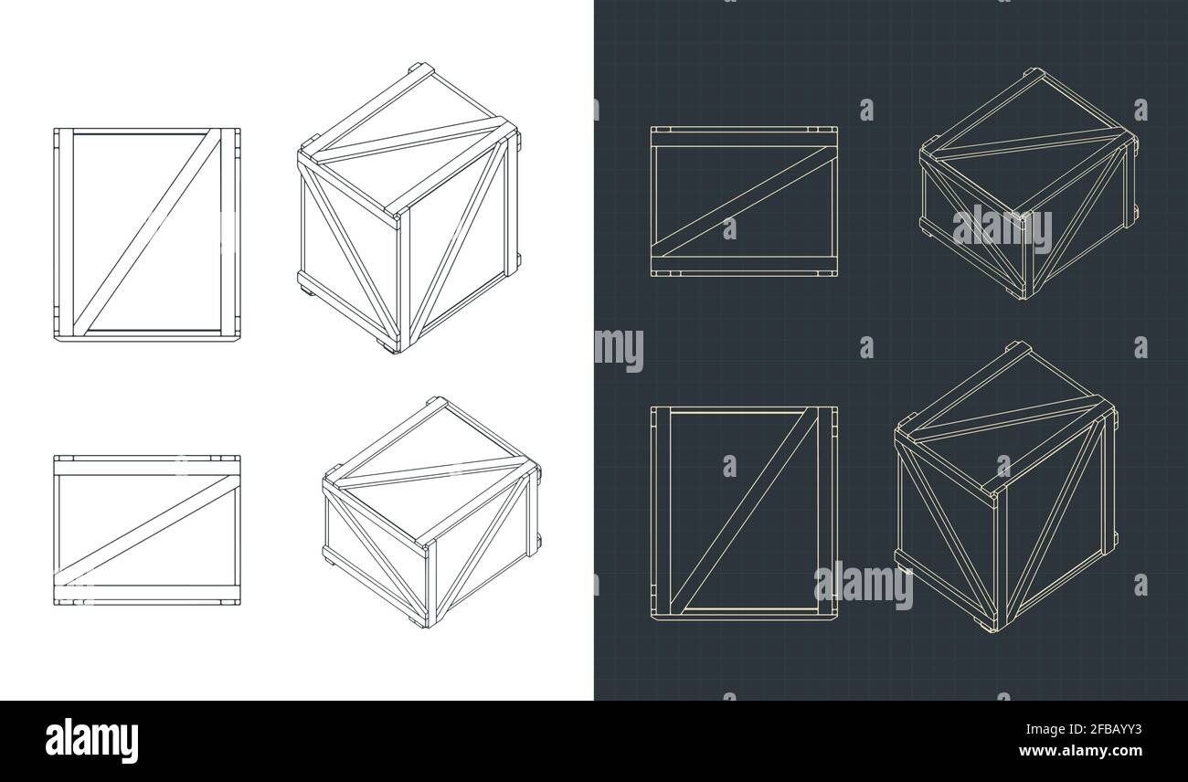 Two stylized vector illustrations of shipping crates blueprints Stock ...