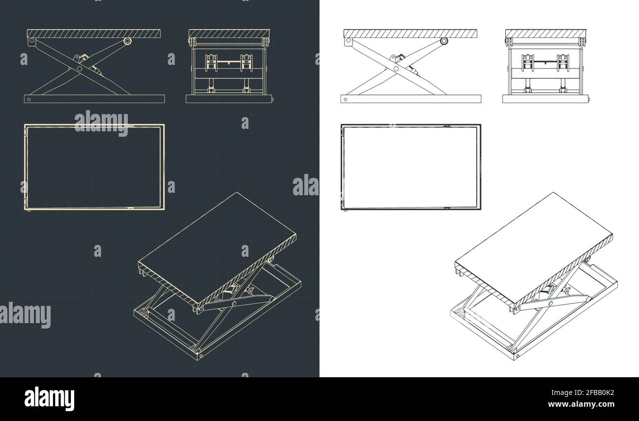 Stylized vector illustration of a hydraulic scissor lifting platform ...