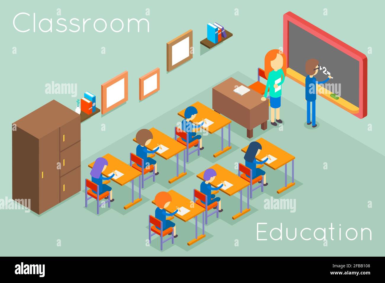 School classroom education isometric concept vector. Classroom interior ...