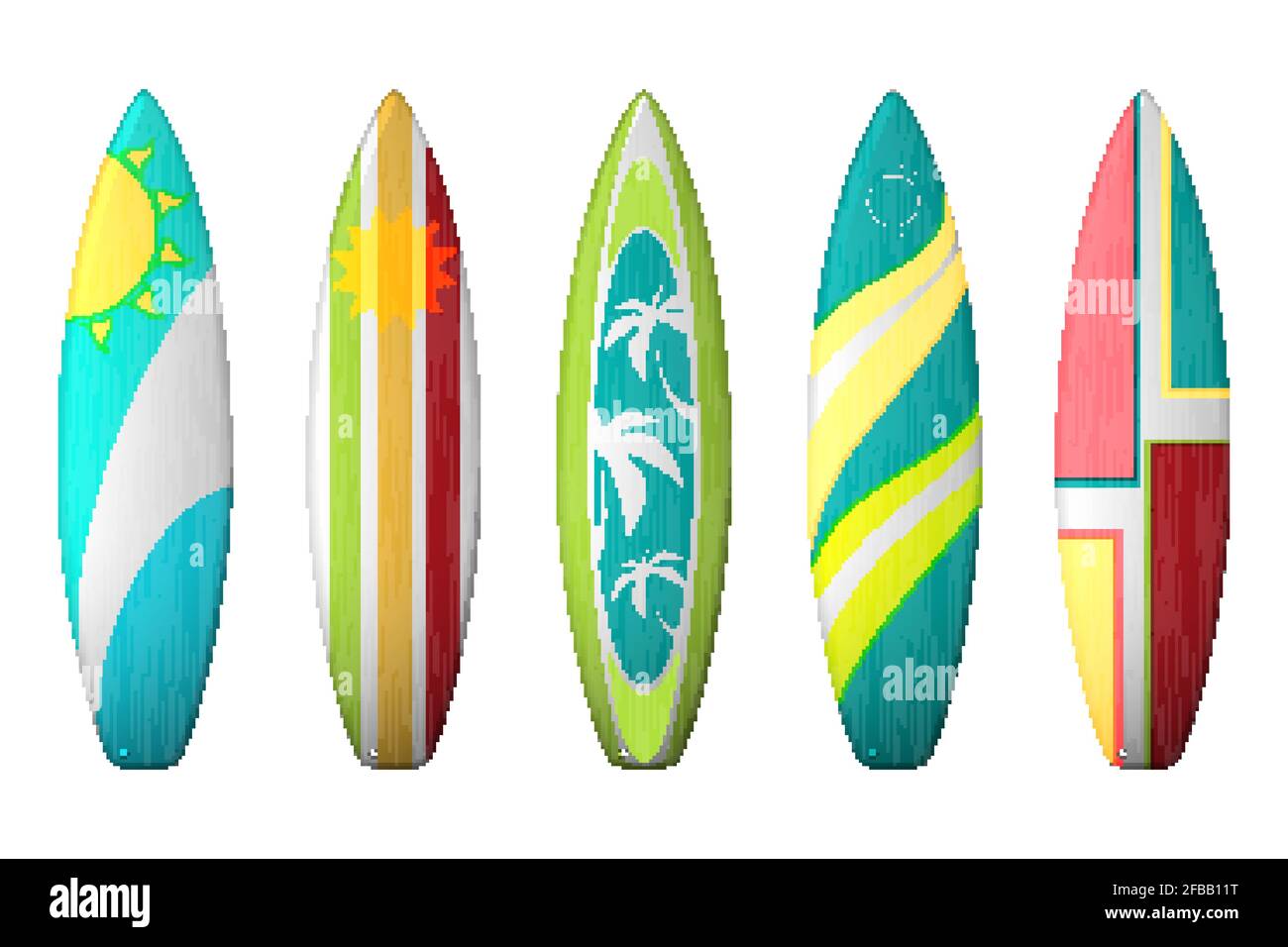 Surf boards designs. Vector surfboard coloring set. Realistic surfboard for extreme swimming ...