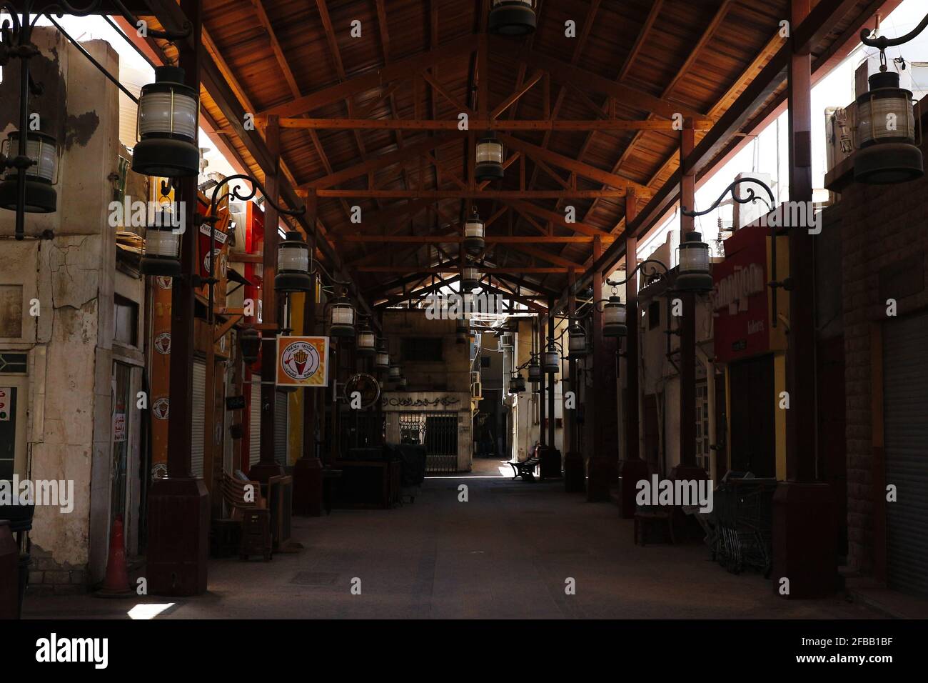 Kuwait City - Kuwait: April 10, 2021: Empty hallway in old market with ...