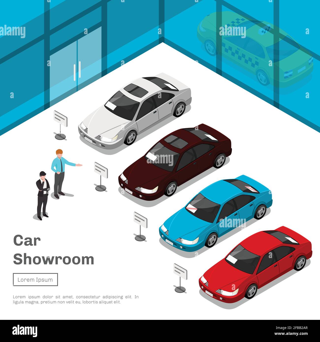 Car showroom. Auto business showroom or car sale salon 3d flat ...