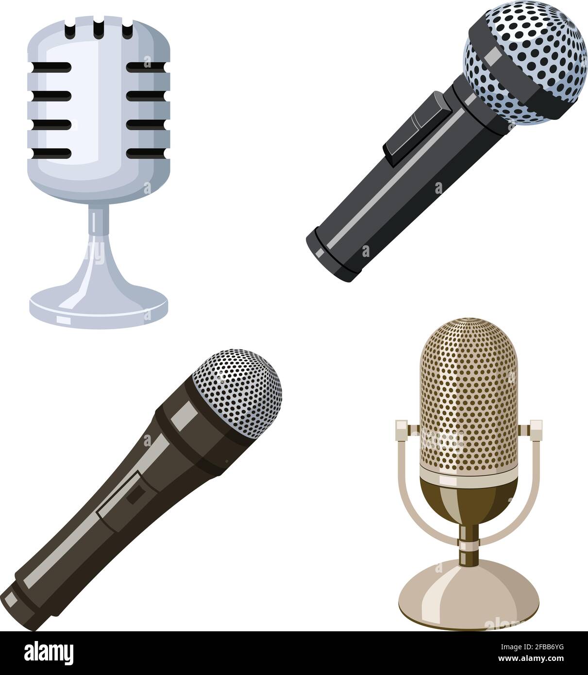 Microphone color icons. Retro and vintage microphone set. Vector ...