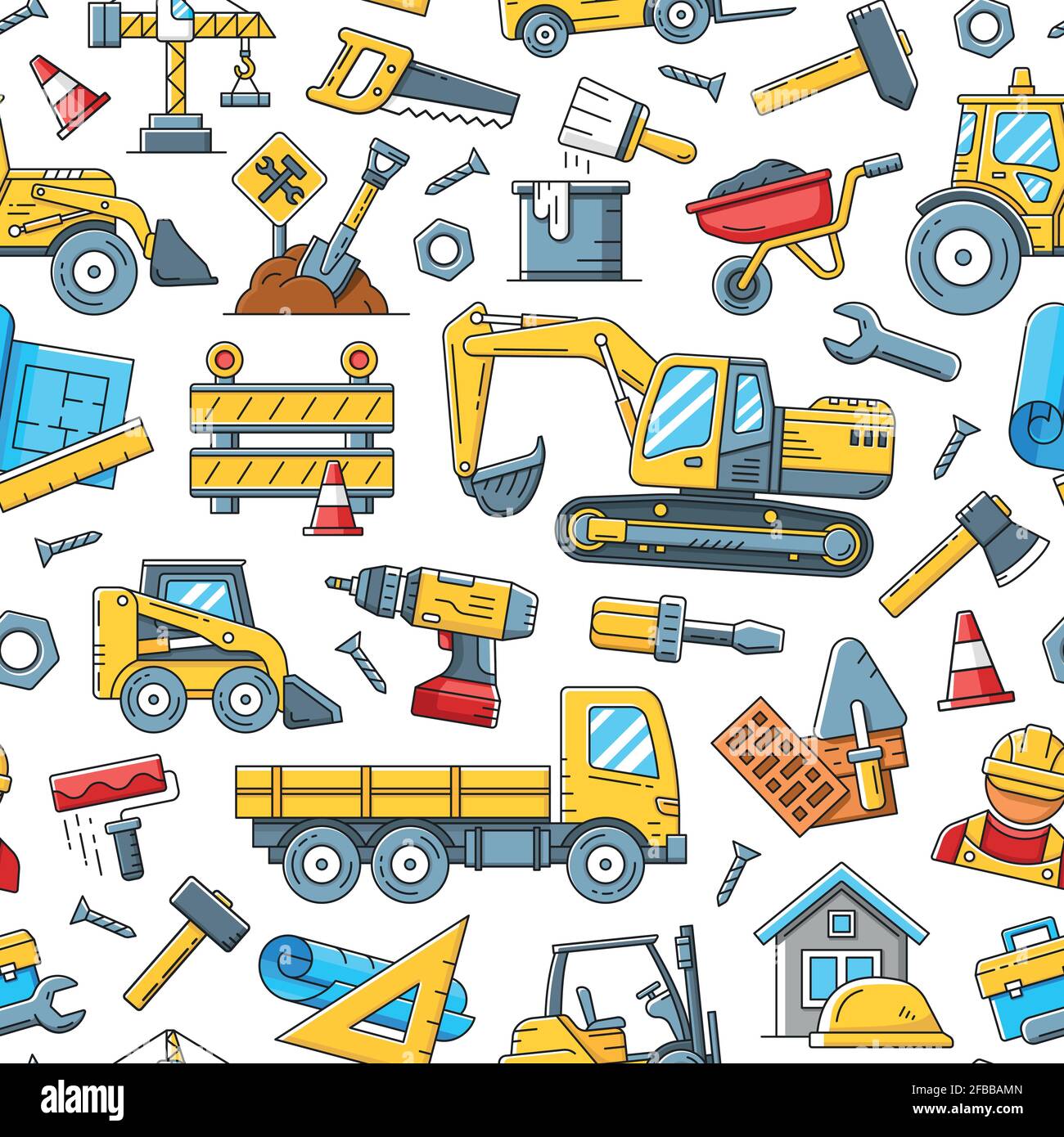 Construction tools and machinery seamless pattern. Machinery for ...
