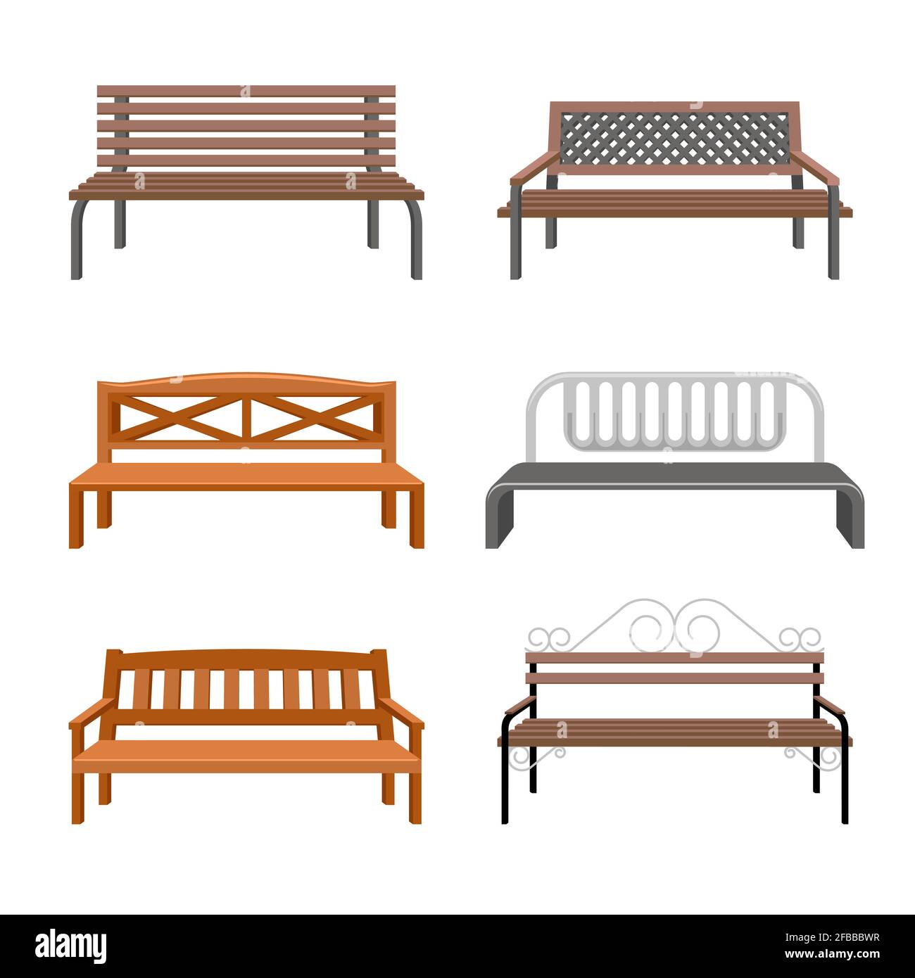 Benches illustration. Outdoor benches vector flat icons. Bench ...