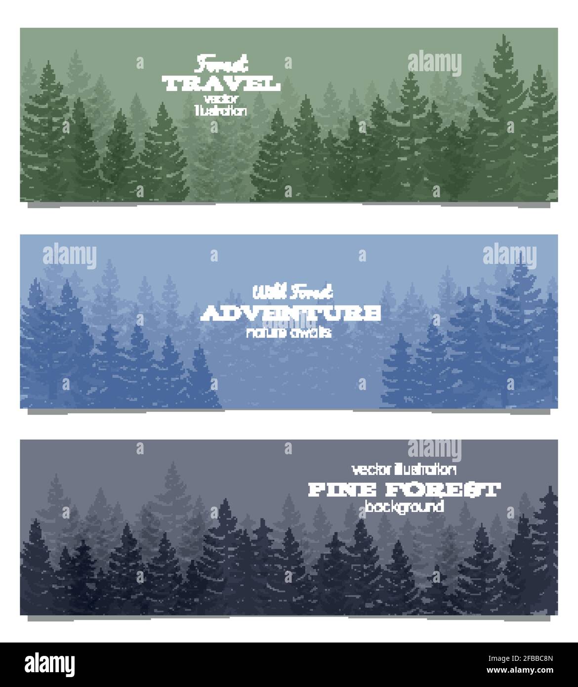 Forest horizon banners. Pine trees backgrounds vector illustration ...