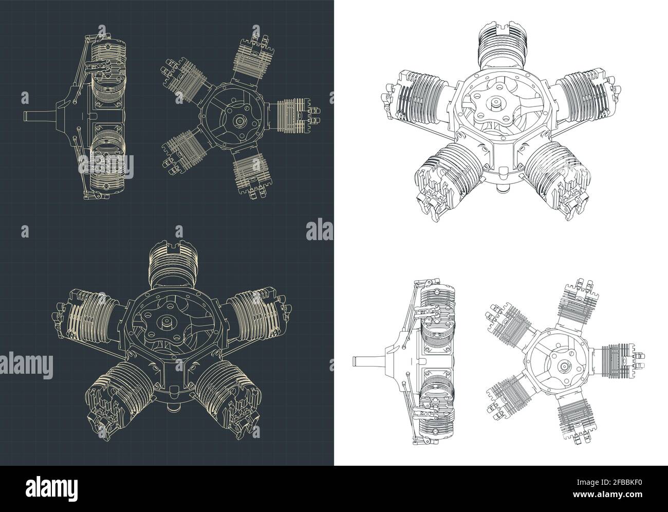 Stylized vector illustration of radial engine drawings Stock Vector ...