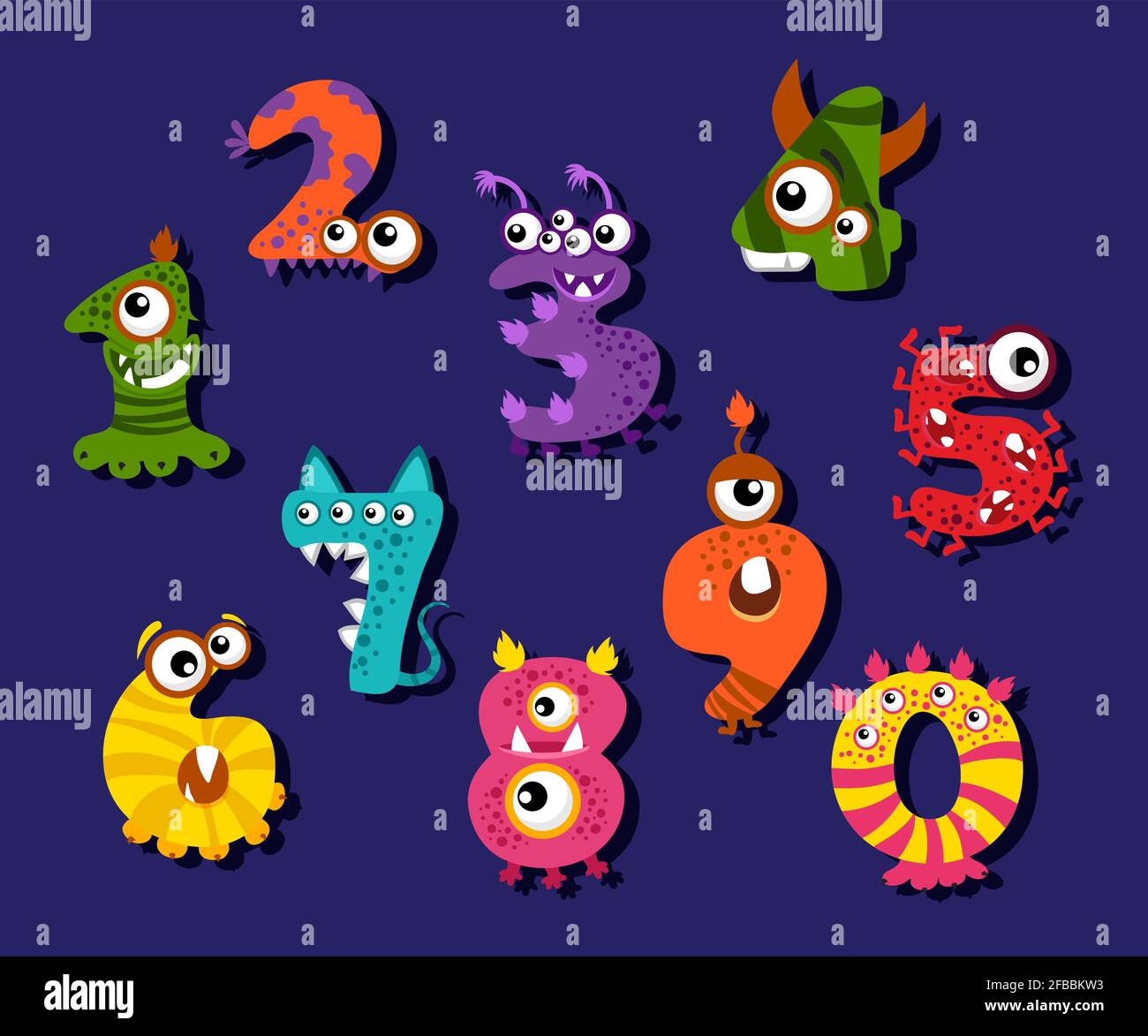 Cartoon funny numbers or comic digits vector set. Creature monsters ...