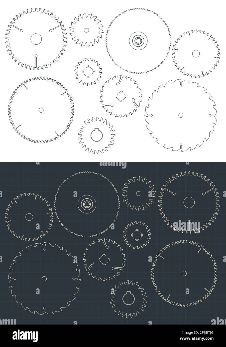 Stylized vector illustration of circular blade saw drawings set Stock ...