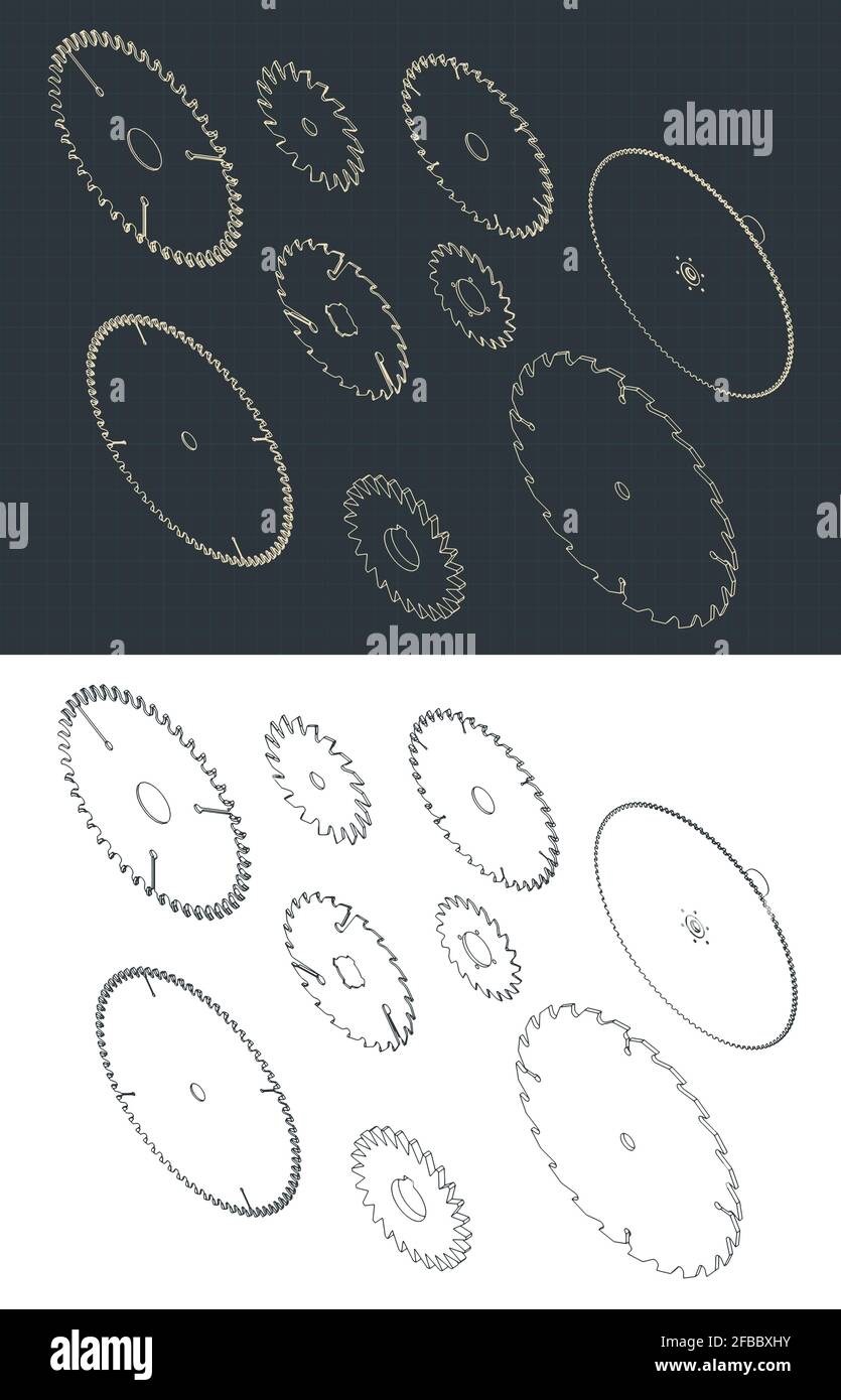 Stylized vector illustration of circular blade saw isometric drawings ...