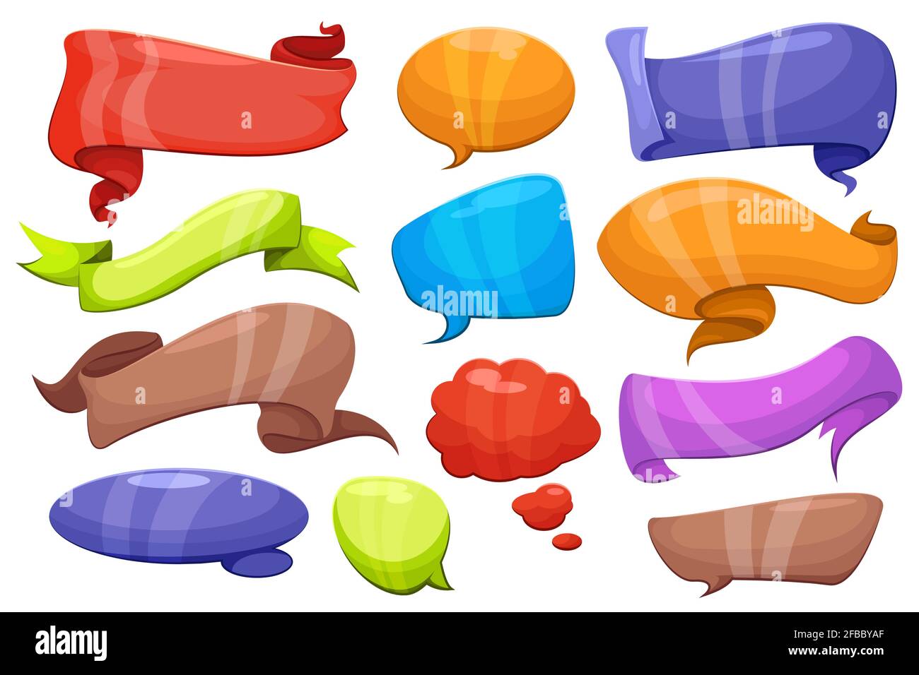Cartoon comic ribbons, banners and bubbles for speech and message ...