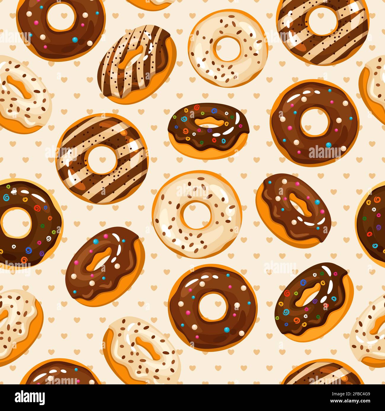 Glazed and sugar powdered vector chocolate donuts seamless texture ...