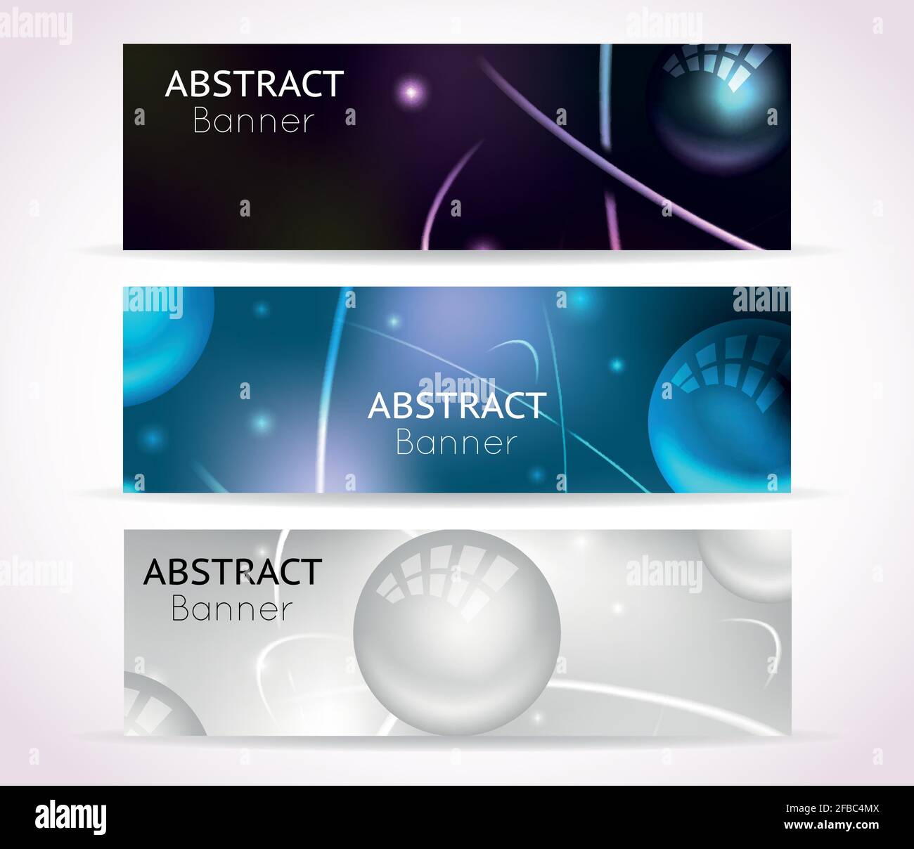 Nuclear atom banners. Nanotechnologies and physical technology banner ...