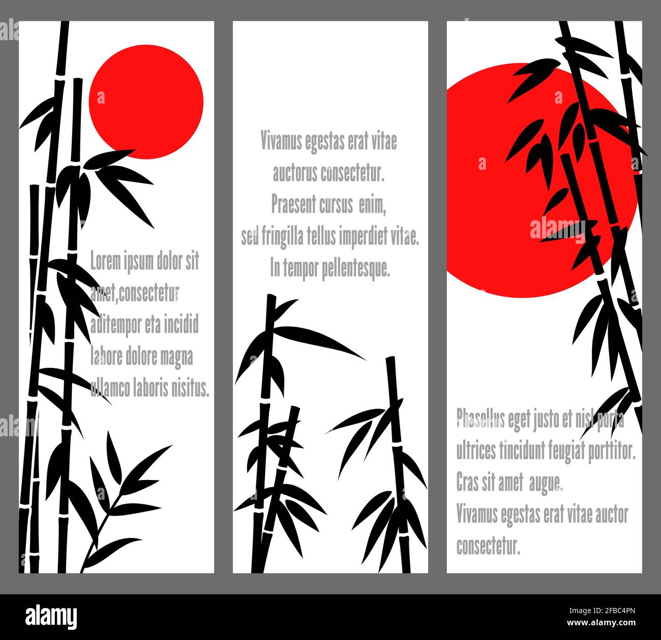 Japanese bamboo tree cards design or vector chinese bambu banners ...