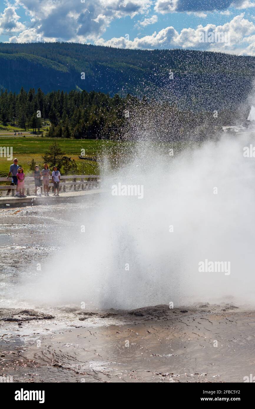 Yellowstone National Park, Montana, USA - July 15 2018: Old Faithful ...