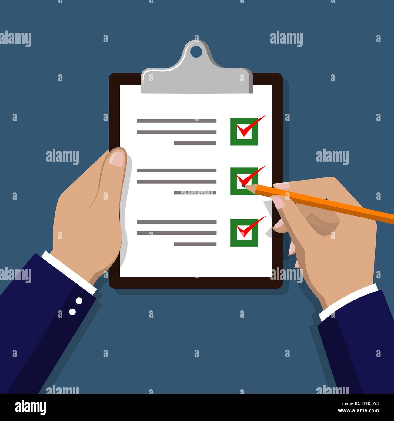 Checklist with hand. Hand check items on paper vector illustration ...