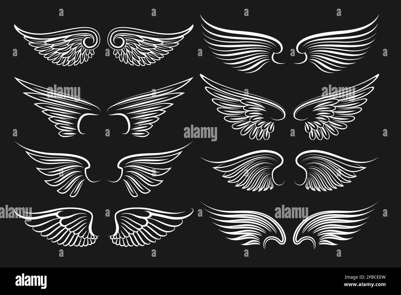 Wings emblem black elements. Vector angels and birds winged labels ...