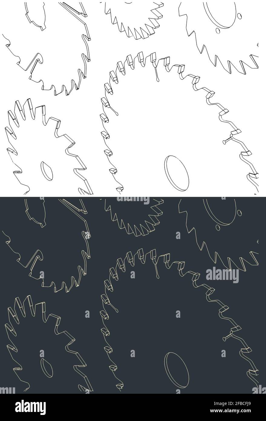 Stylized vector illustration of circular blade saw isometric drawings ...