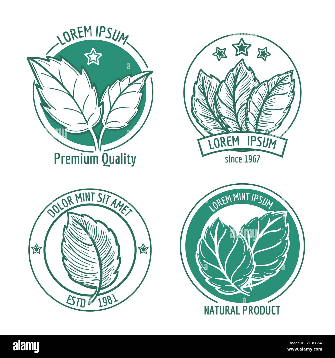 Vector mint leaf logo icons or menthol spearmint labels. Healthy fresh ...
