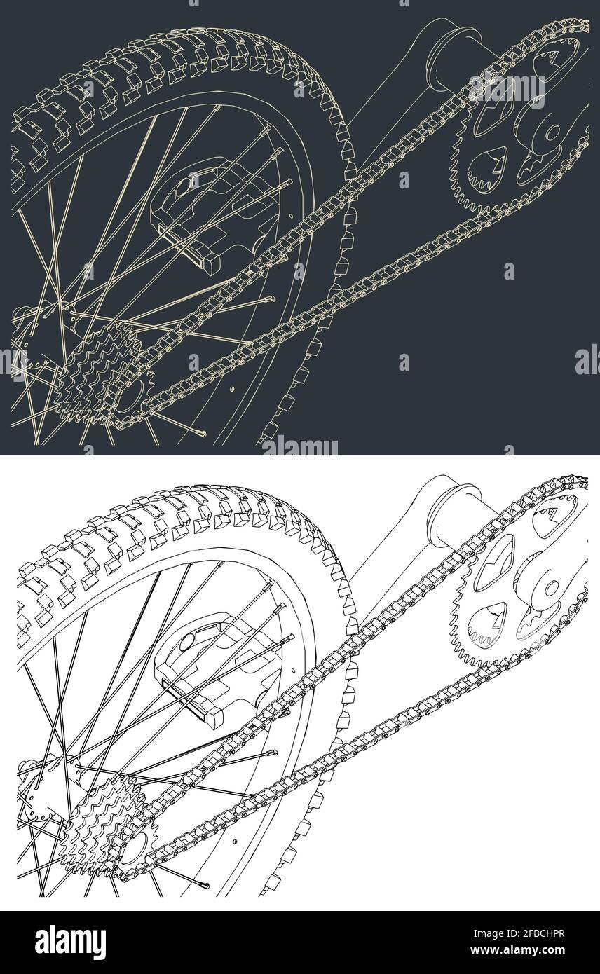 Stylized vector illustration of bicycle transmission drawings Stock ...