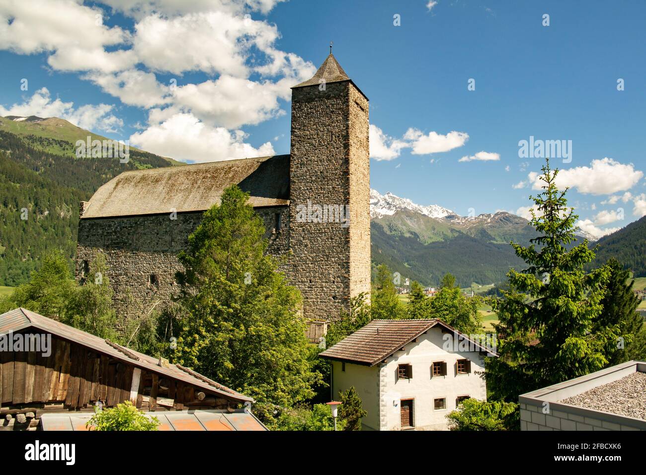 View on Riom Castle in Riom-Parsonz close to Savognin Stock Photo - Alamy