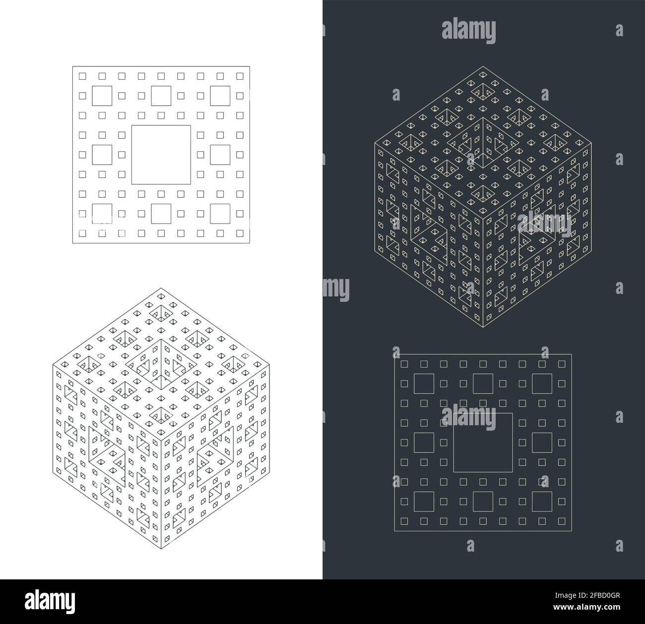 Stylized vector illustration of Fractal cube drawings Stock Vector ...