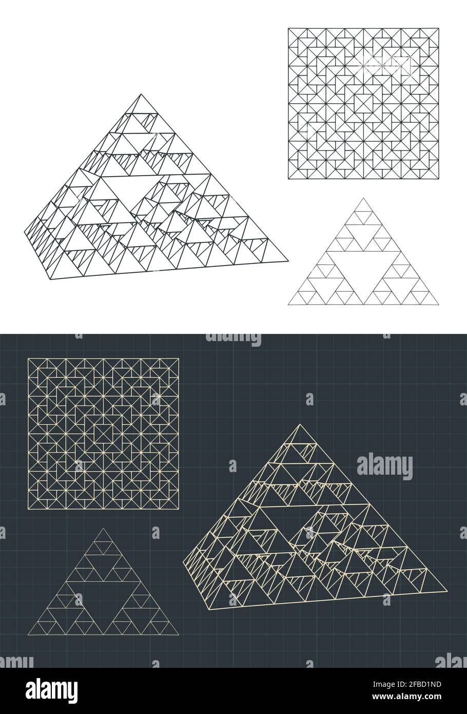 Stylized vector illustration of fractal pyramid drawings Stock Vector ...
