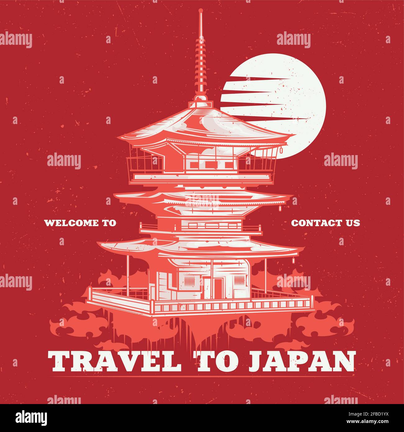 T-shirt label design with illustration of japanese temple Stock Vector ...