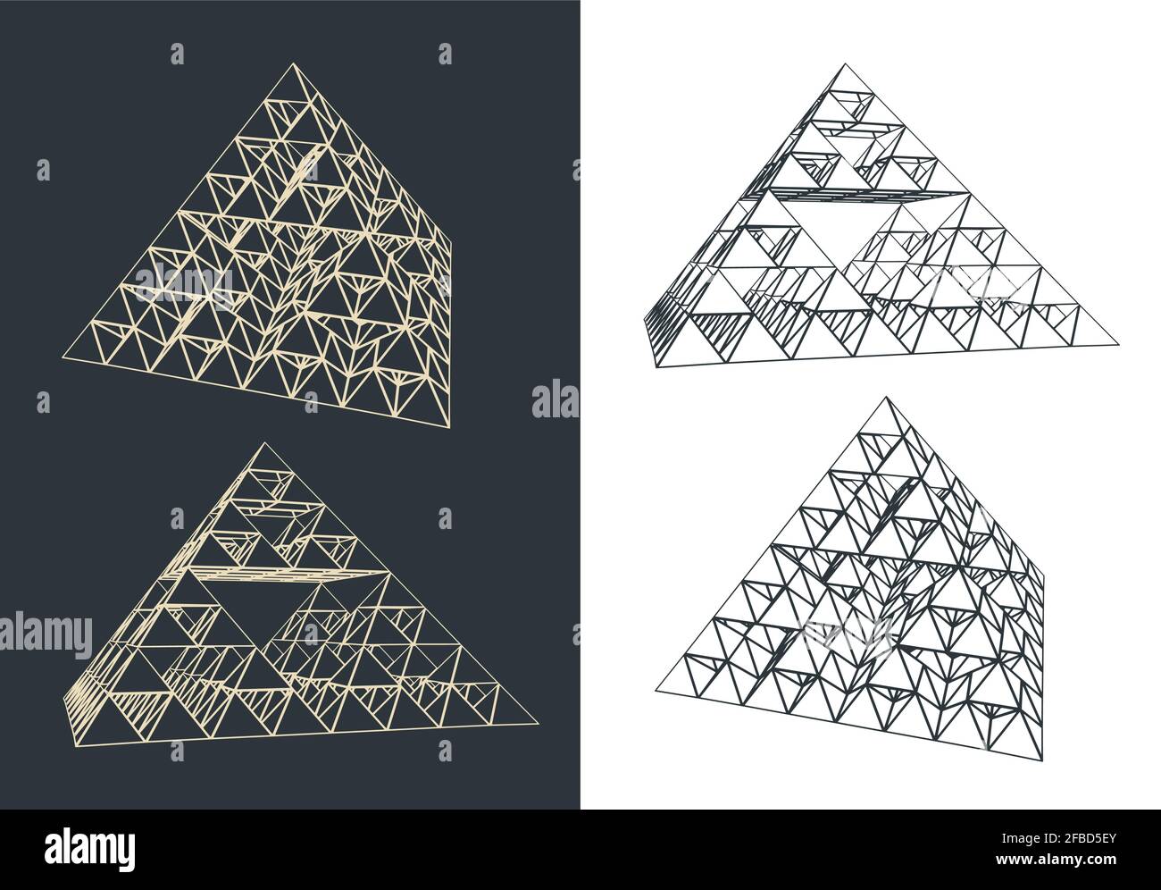 Stylized vector illustration of fractal pyramid drawings Stock Vector ...
