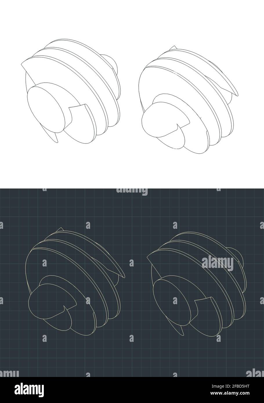 Stylized vector illustration of isometric drawings of helical inducer ...