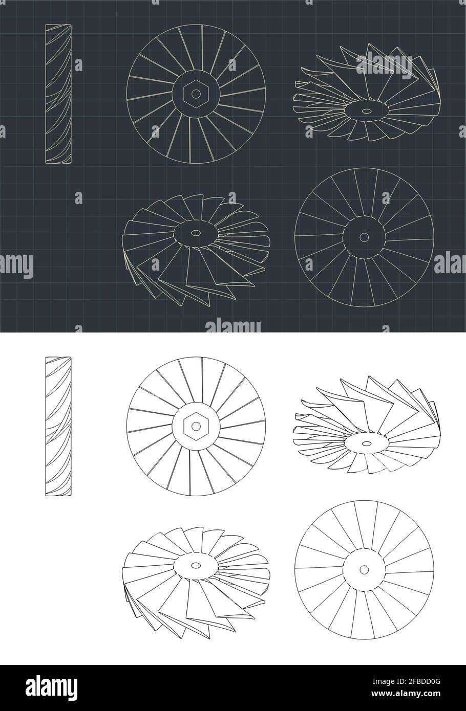 Stylized vector illustration of turbine rotor drawings Stock Vector ...