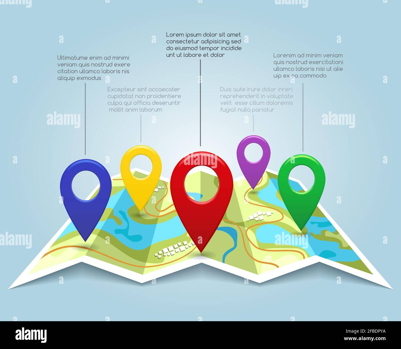 Map with pin markers vector illustration. Cartography location pointers. Banner with map marks ...