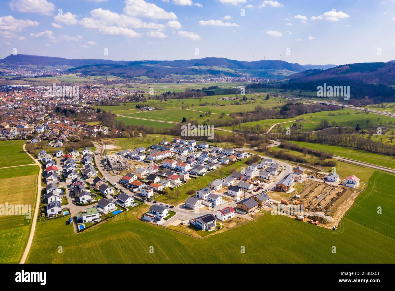 Germany, Baden Wurttemberg, Sussen, Aerial view of modern residential ...