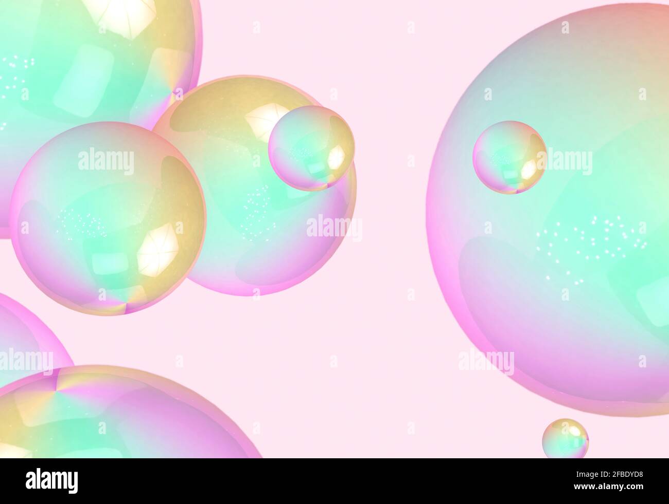 Three dimensional render of bubbles floating against pink background ...