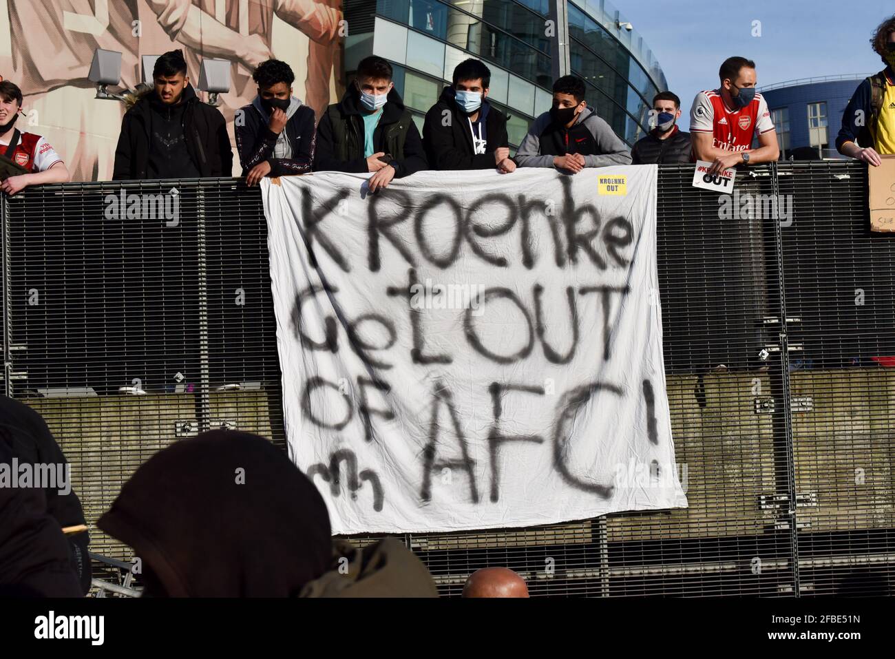 Emirates Stadium, London, UK. 23rd Apr 2021. Arsenal fans protesting ...
