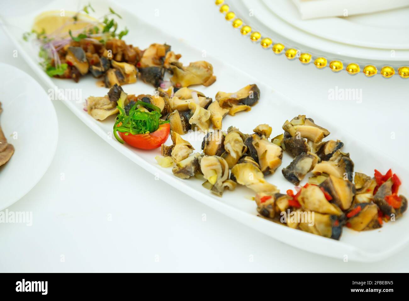 Delicious dish on the buffet table. Cold appetizers from the chef for ...