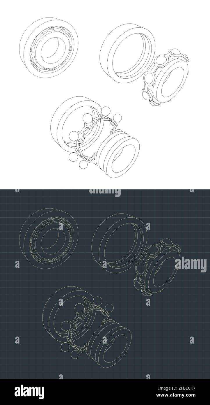 Stylized vector illustration of drawings of disassembled bearings Stock ...